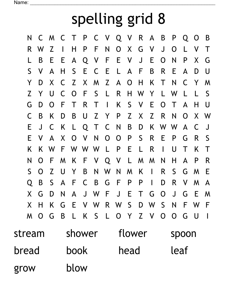 spelling grid 8 Word Search - WordMint