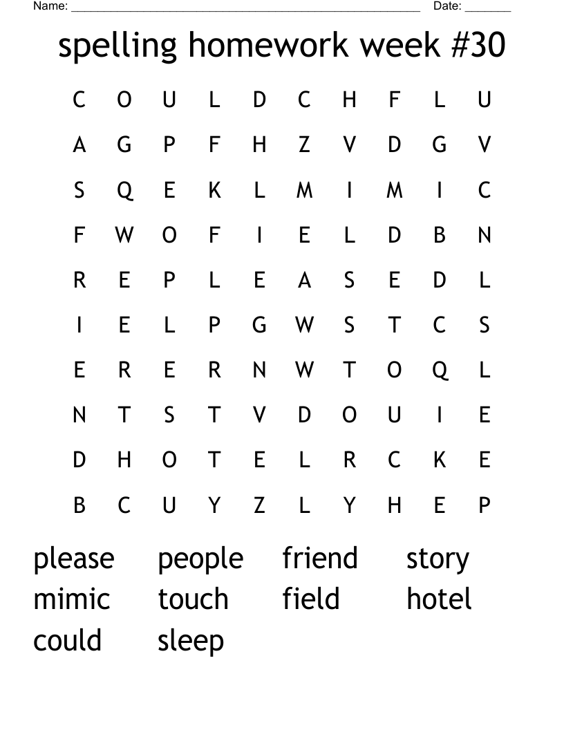 spelling homework week #30 Word Search - WordMint
