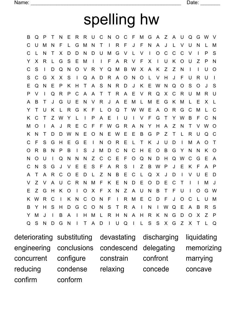 spelling hw Word Search - WordMint