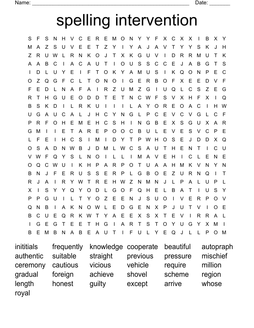 spelling intervention Word Search - WordMint