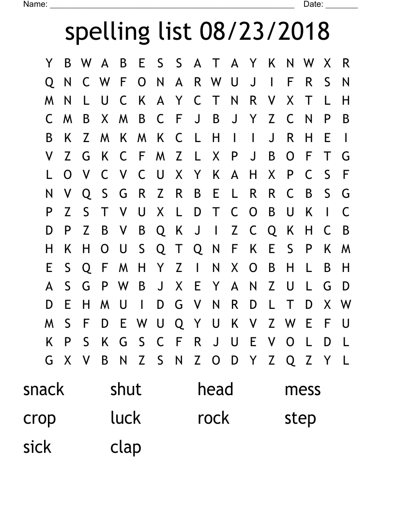 Spelling List 08 23 2018 Word Search WordMint