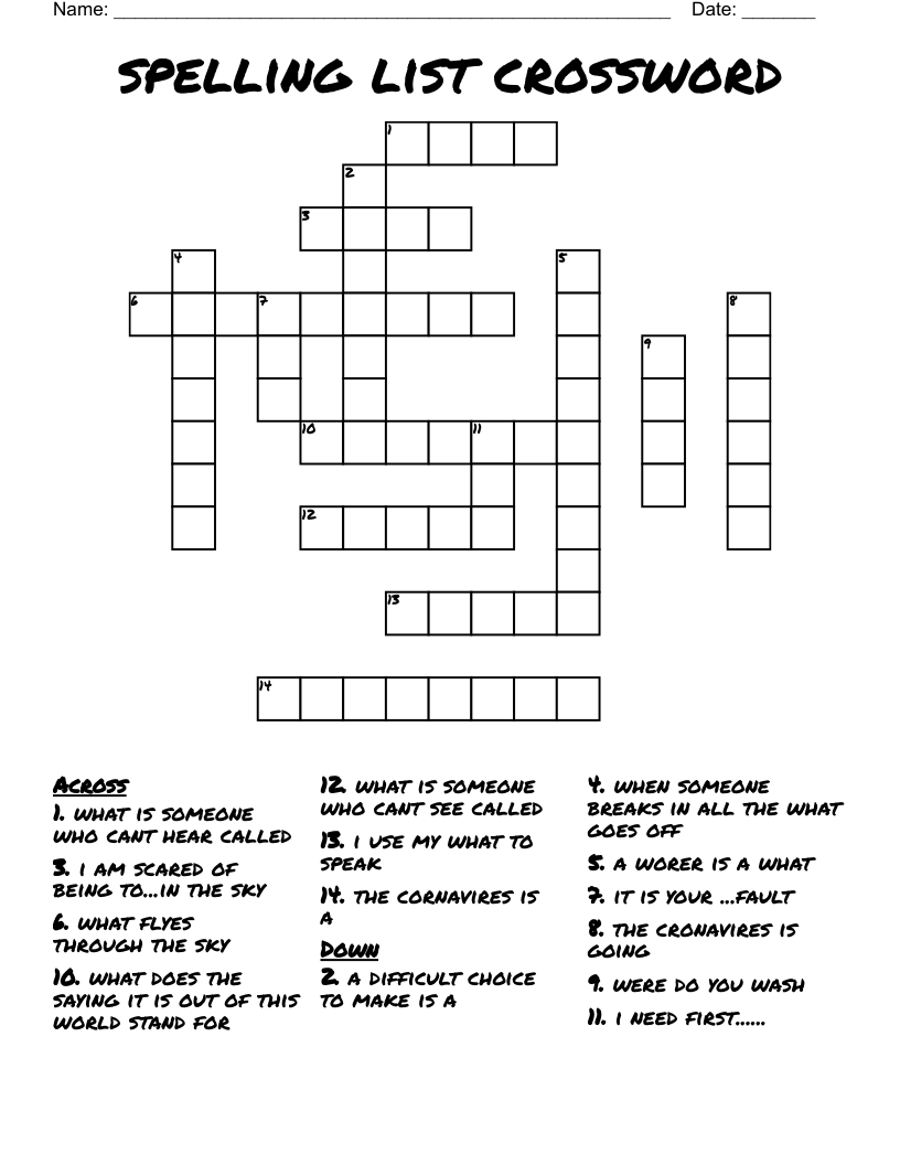 spelling list crossword - WordMint