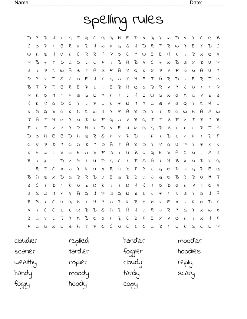 spelling rules Word Search - WordMint
