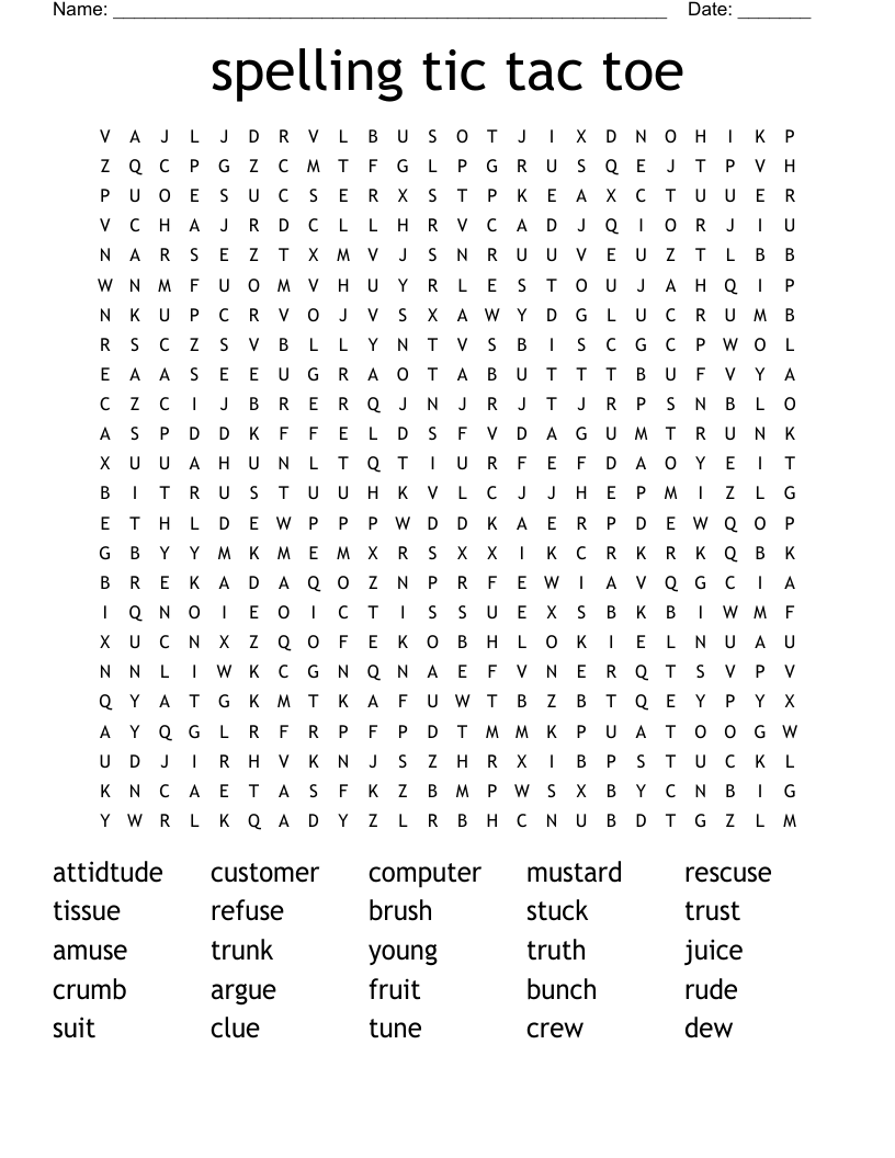 spelling tic tac toe Word Search - WordMint