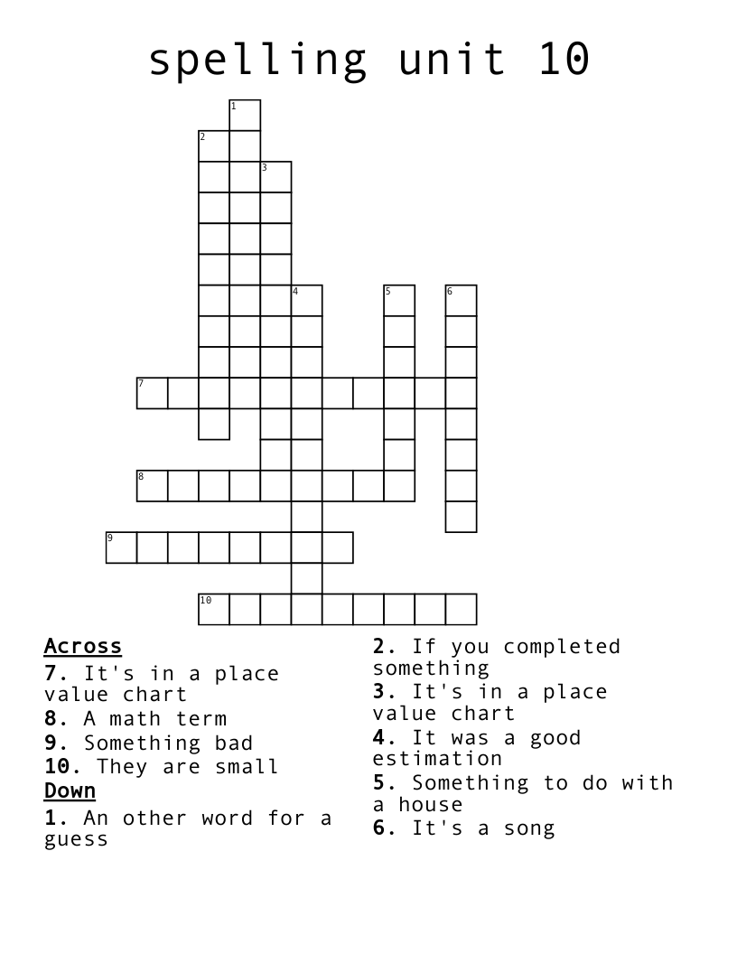 spelling unit 10 Crossword - WordMint