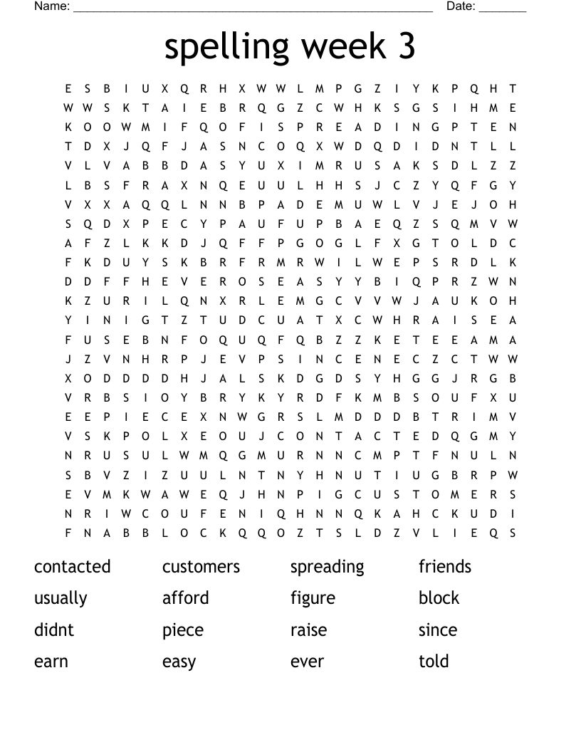 spelling week 3 Word Search - WordMint