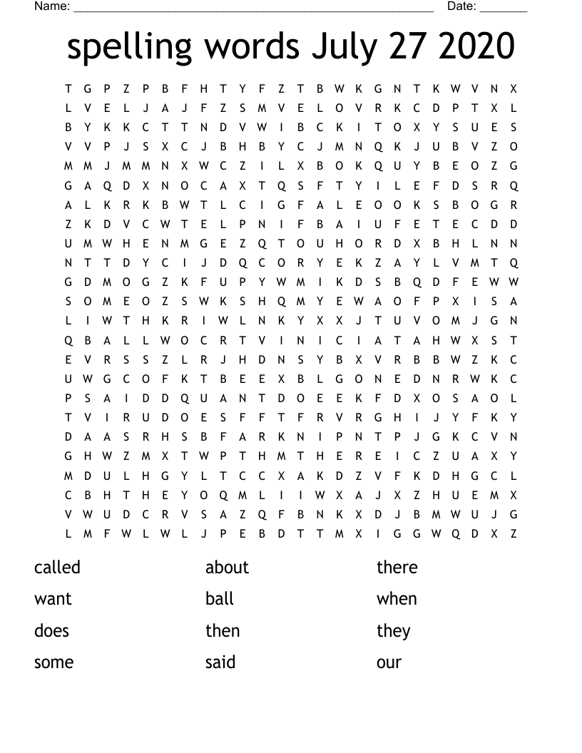 spelling words July 27 2020 Word Search - WordMint