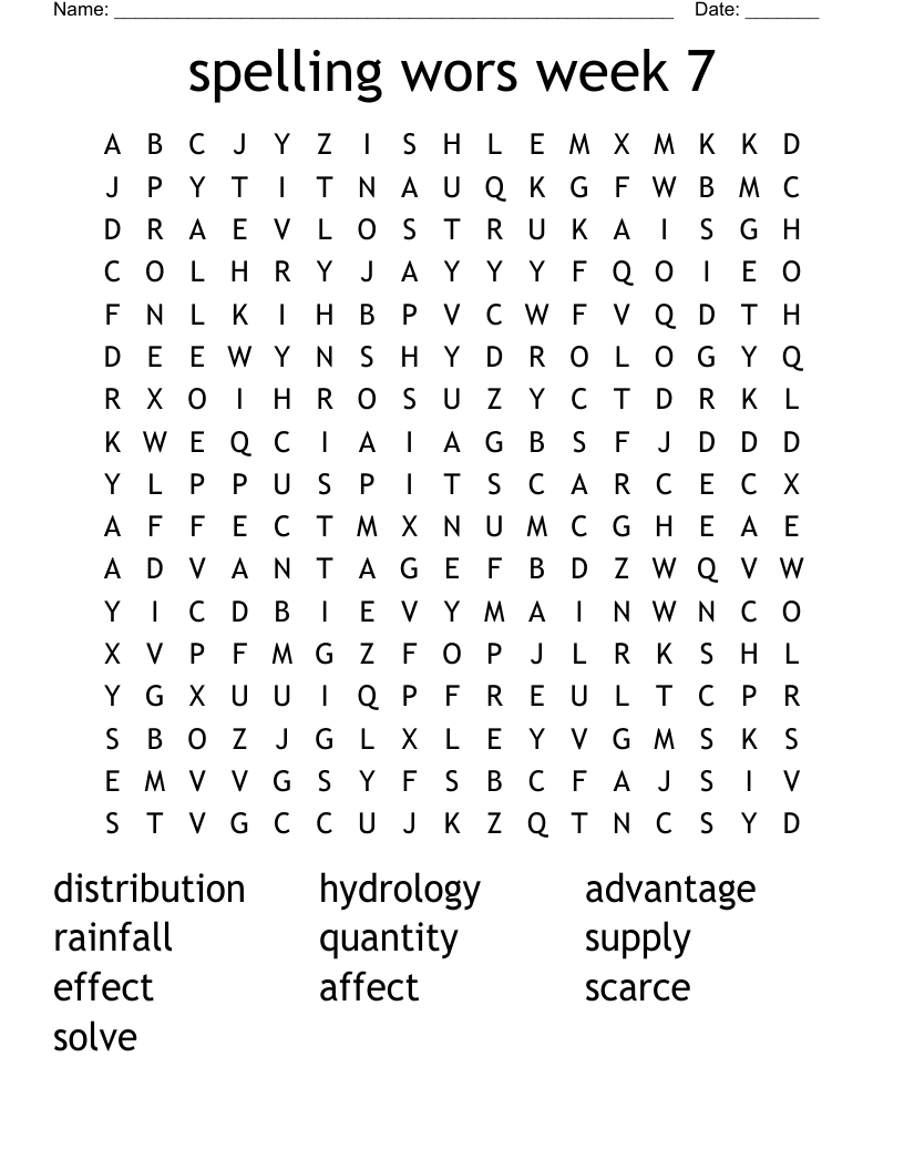 spelling wors week 7 Word Search - WordMint