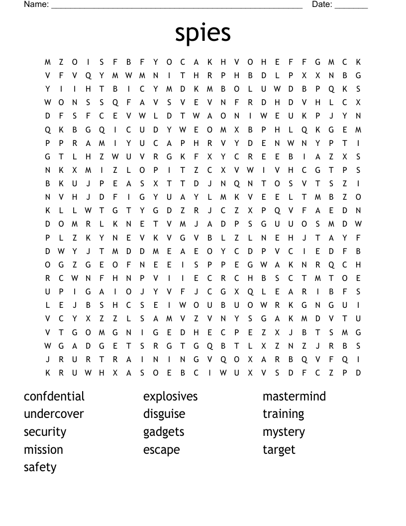 spies Word Search - WordMint