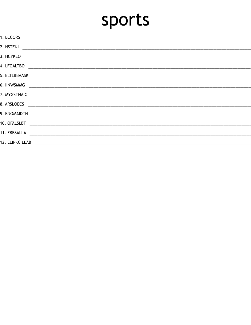 sports Word Scramble - WordMint