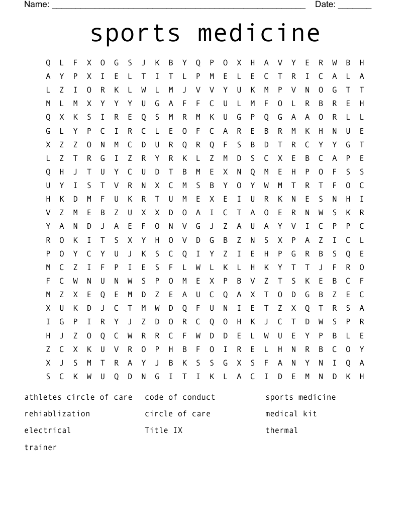 Sports Medicine Word Search WordMint