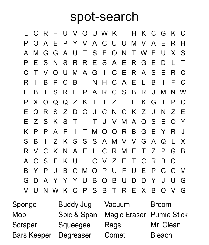 cleaning word search - WordMint