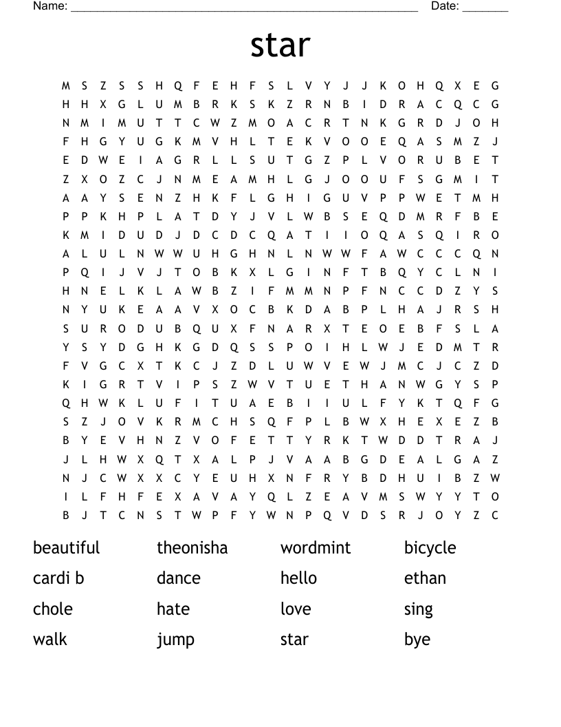 star Word Search - WordMint