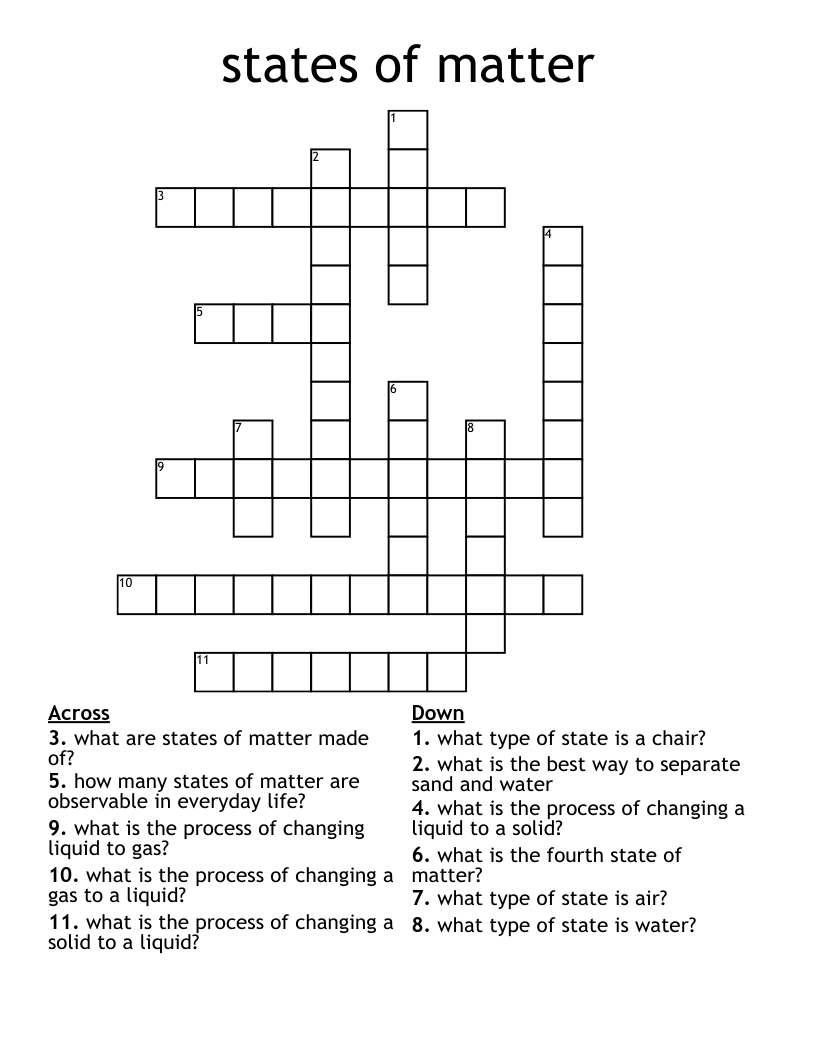 states of matter Crossword - WordMint