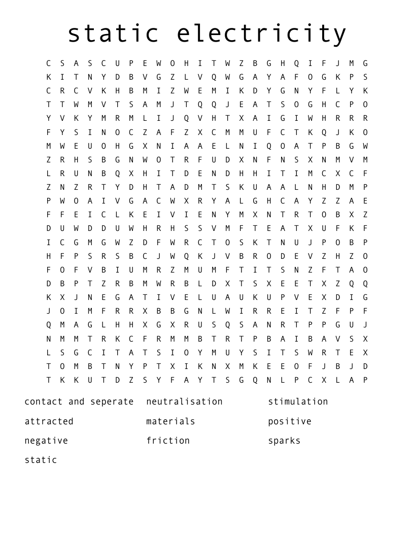 static electricity Word Search - WordMint