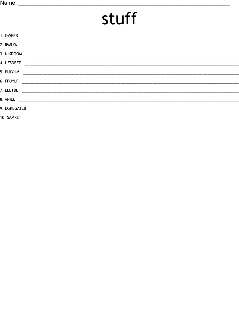 stuff Word Scramble - WordMint