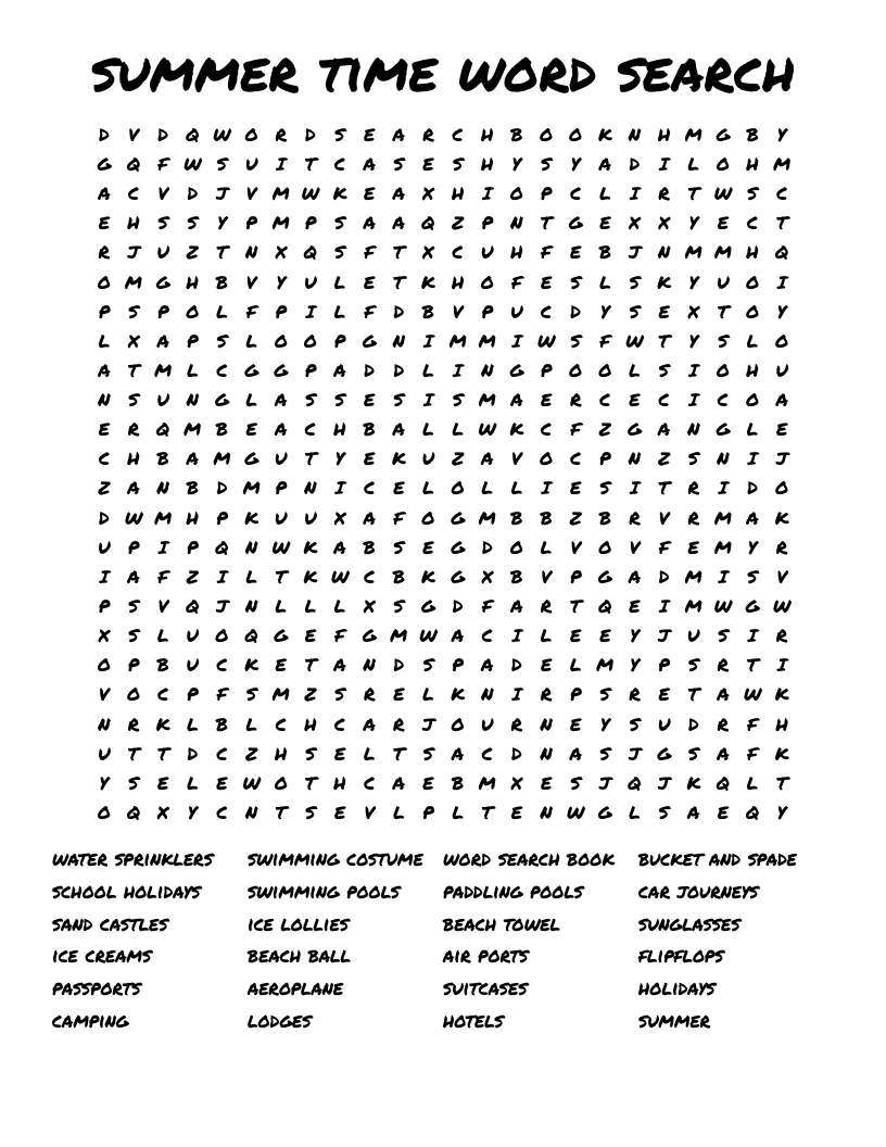 Summer Holidays Word Search WordMint