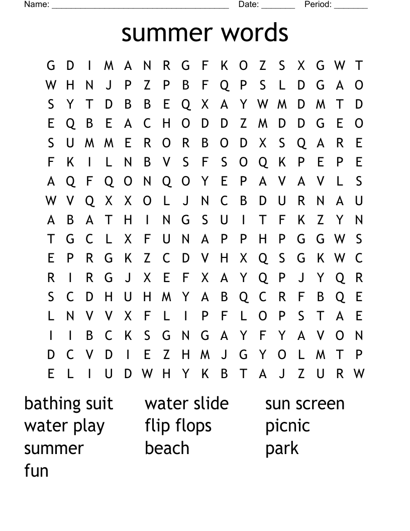 summer words Word Search - WordMint