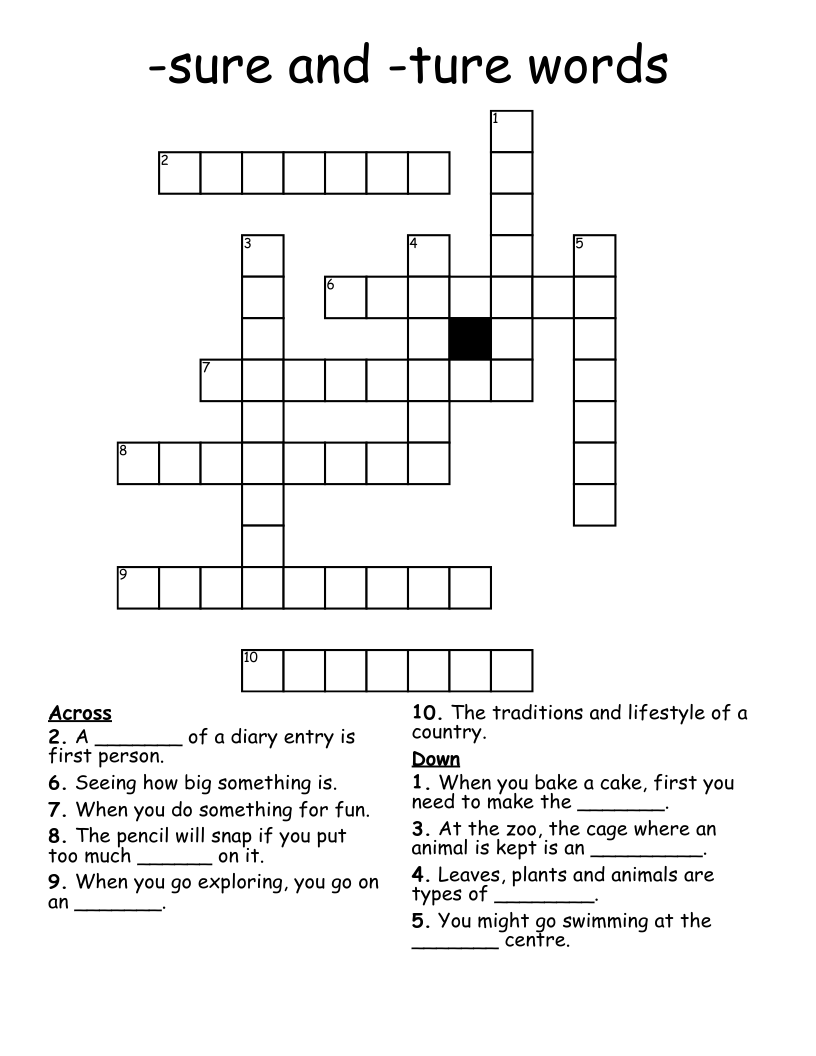 -sure and -ture words Crossword - WordMint