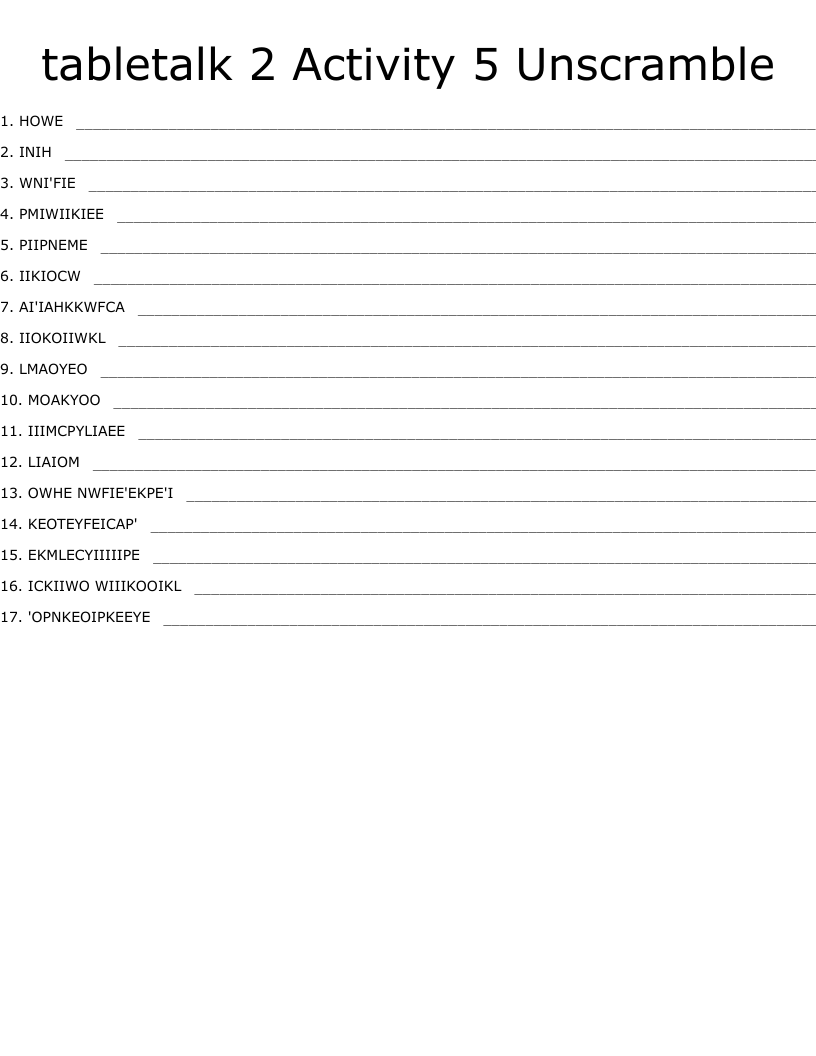 tabletalk 2 Activity 5 Unscramble - WordMint