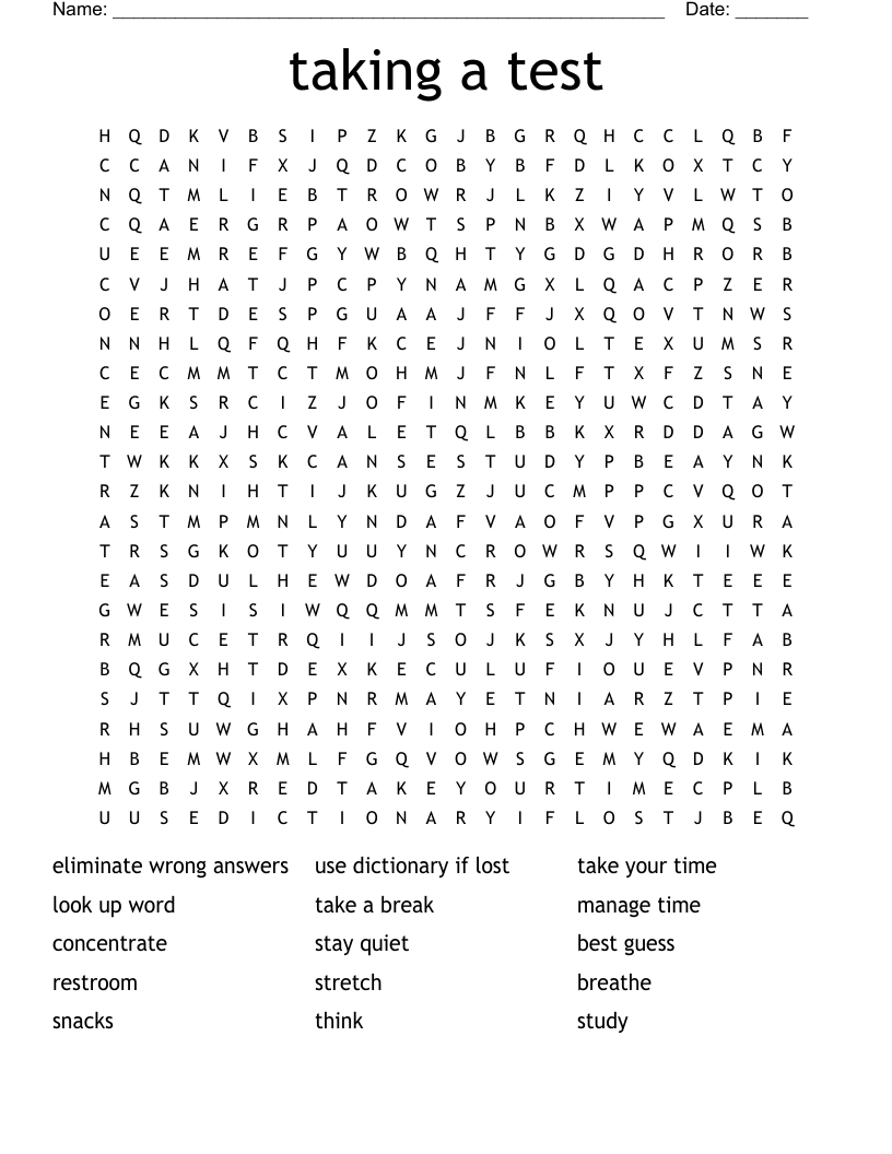 taking a test Word Search - WordMint