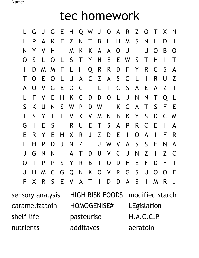 tec homework Word Search - WordMint