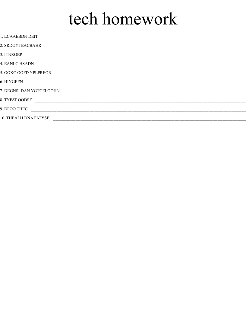 tech homework Word Scramble - WordMint