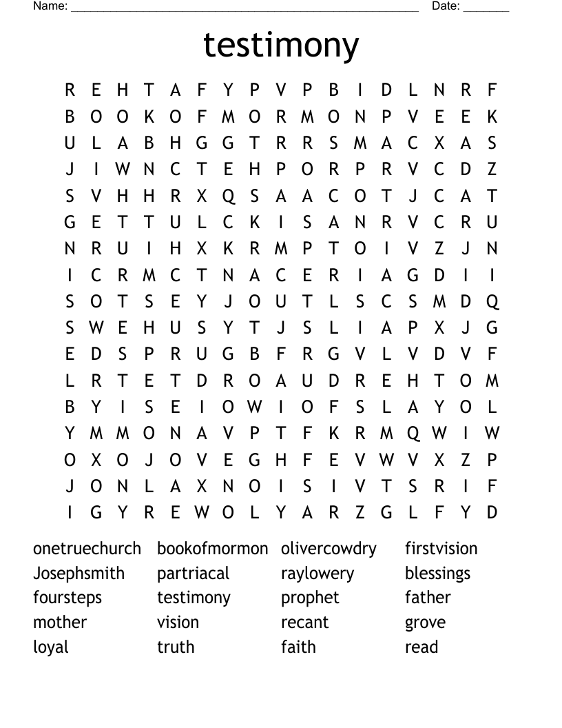 testimony Word Search - WordMint