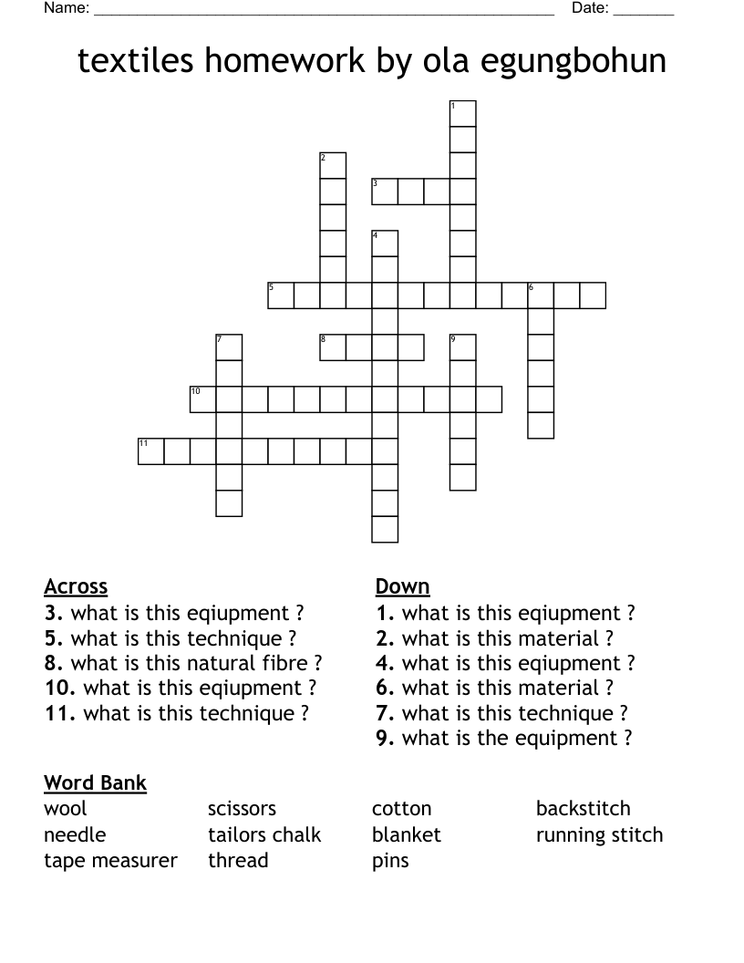 textiles homework by ola egungbohun Crossword - WordMint