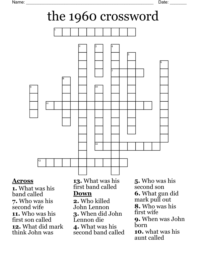 The 1960 Crossword WordMint