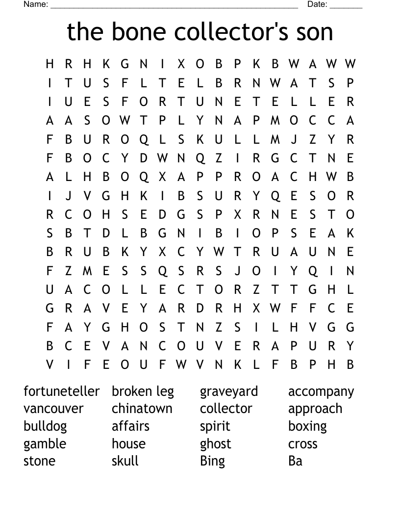 the bone collector's son Word Search - WordMint