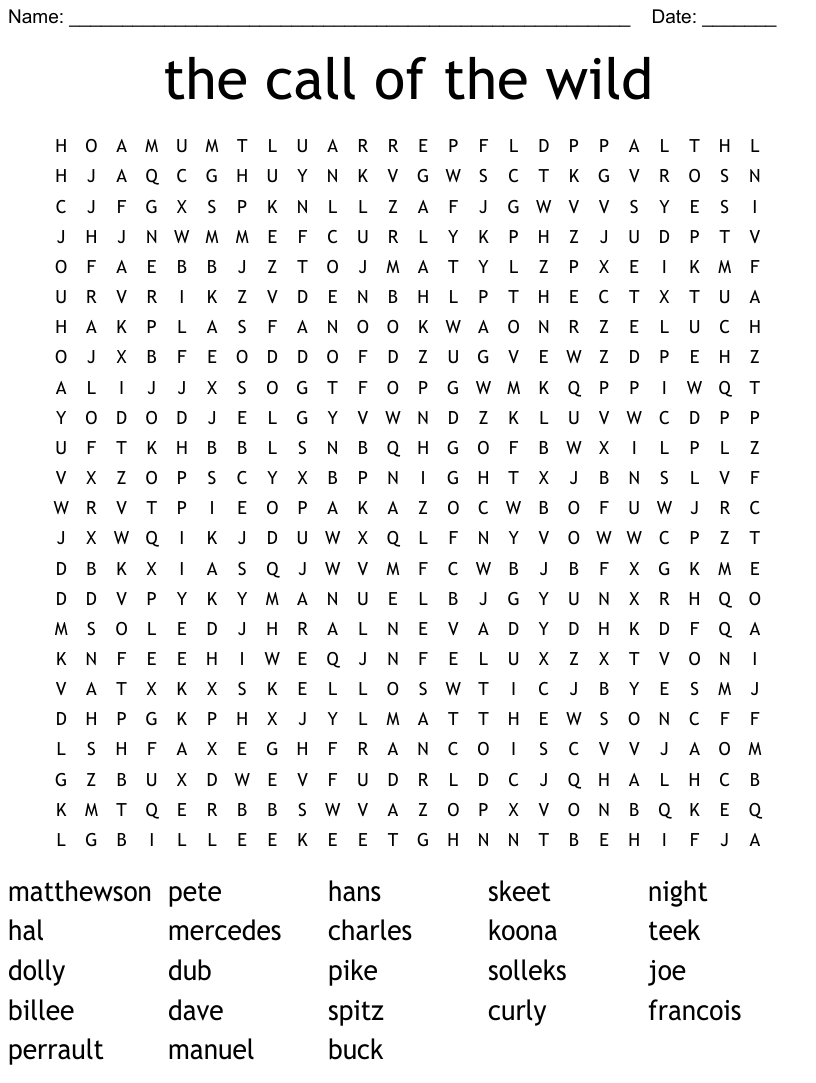 Main Characters Word Search - WordMint