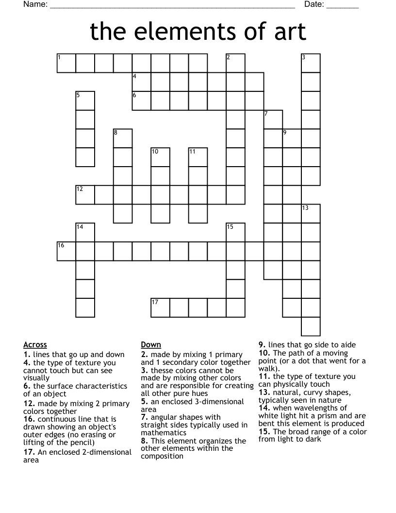 Elements Of Art Crossword Puzzle Answer Key