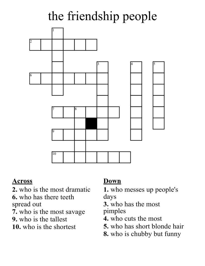 the friendship people Crossword - WordMint