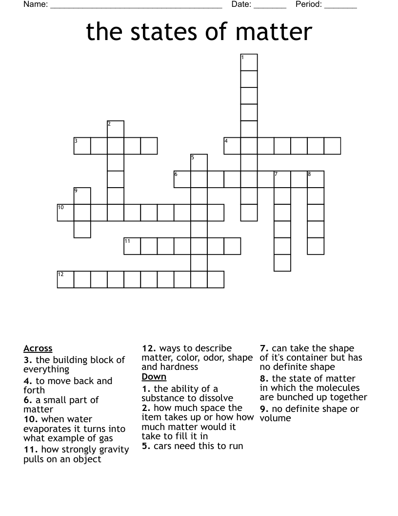 the states of matter Crossword - WordMint