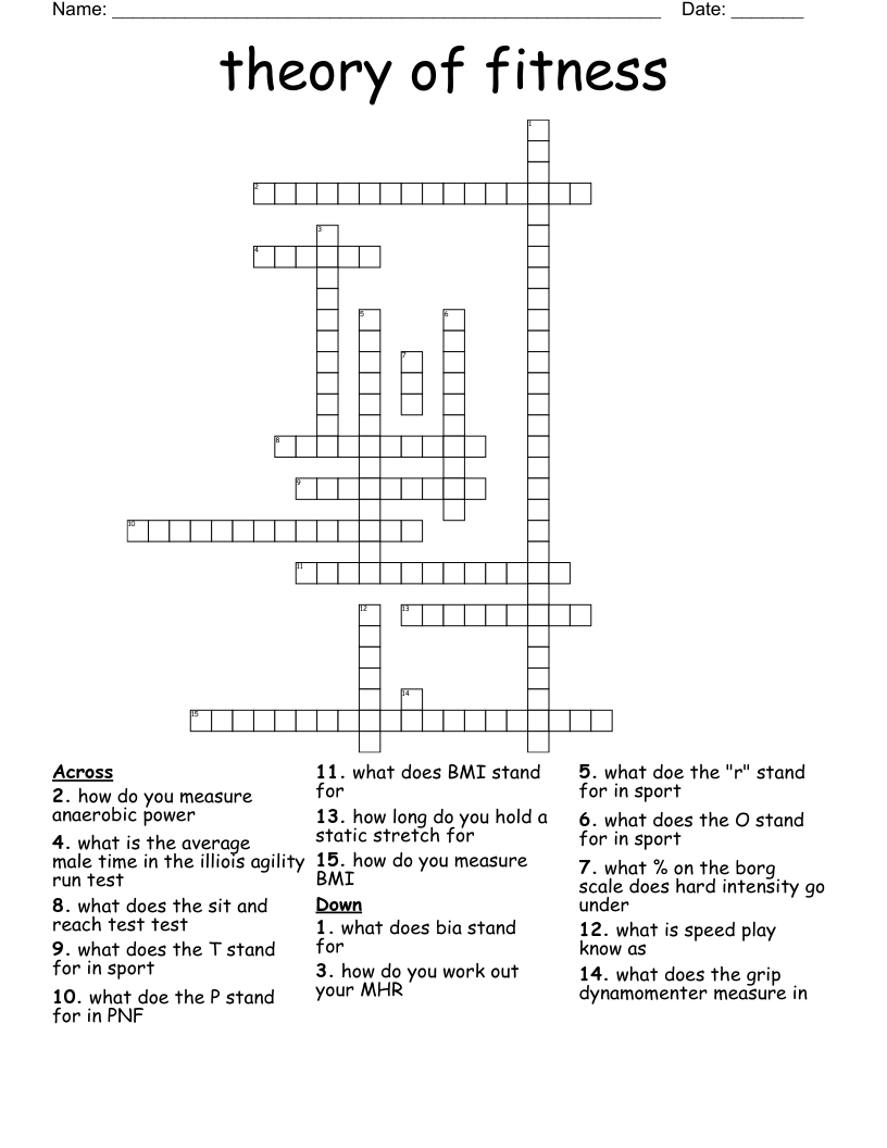 Theory Of Fitness Crossword WordMint