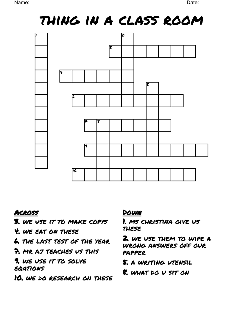 thing in a class room Crossword - WordMint