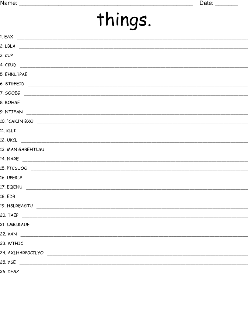 things. Word Scramble - WordMint