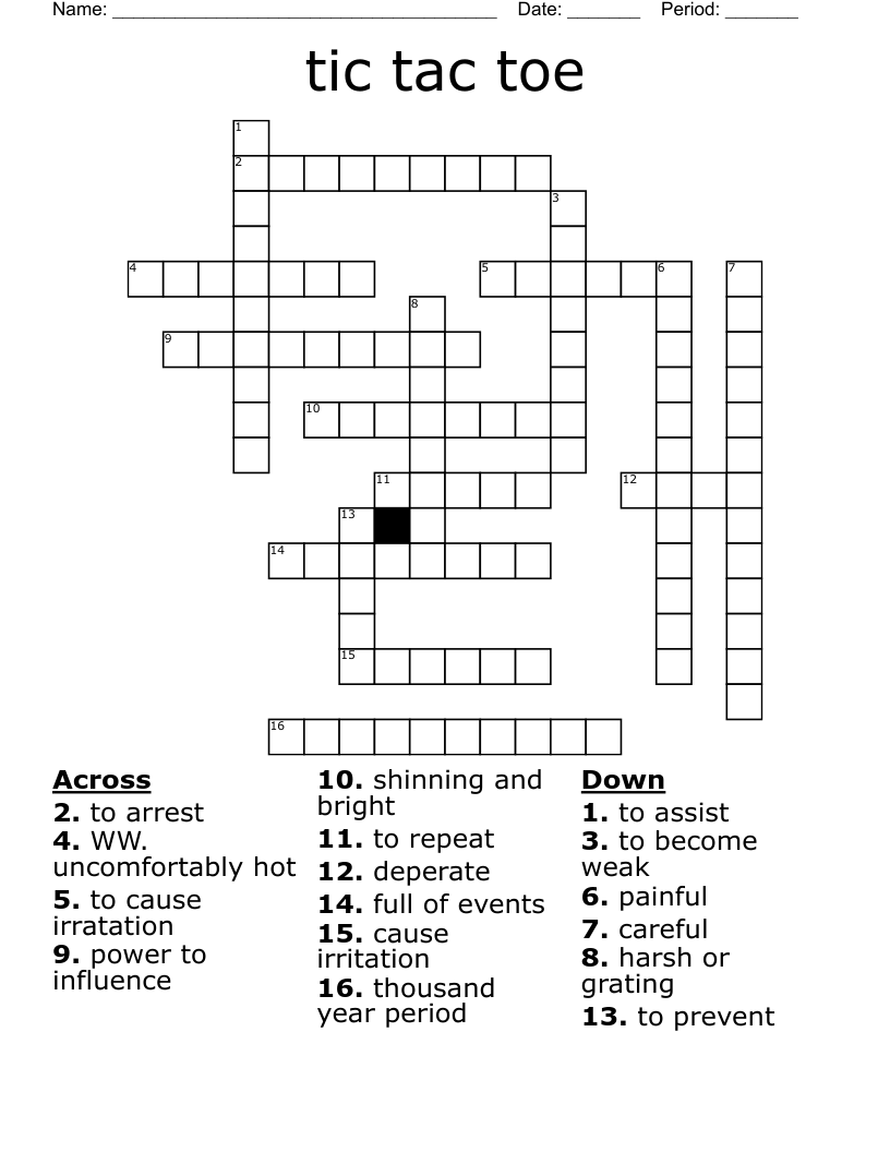 Tic Tac Toe Crossword WordMint