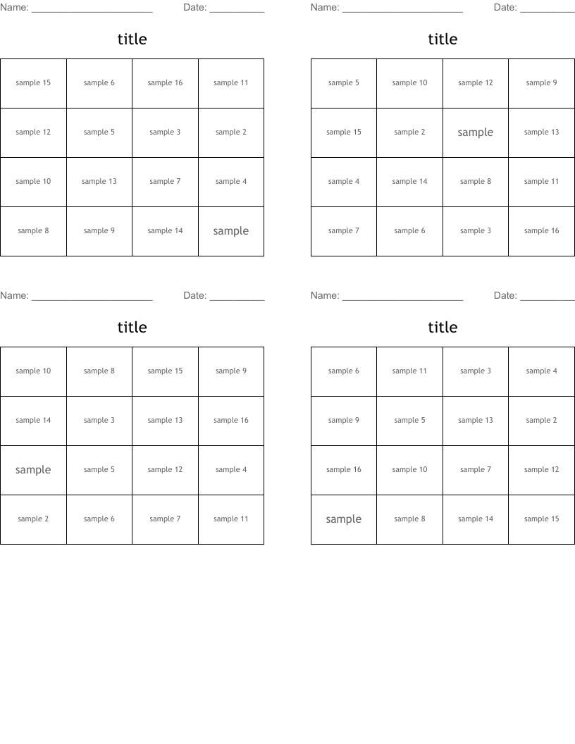 title Bingo Cards - WordMint