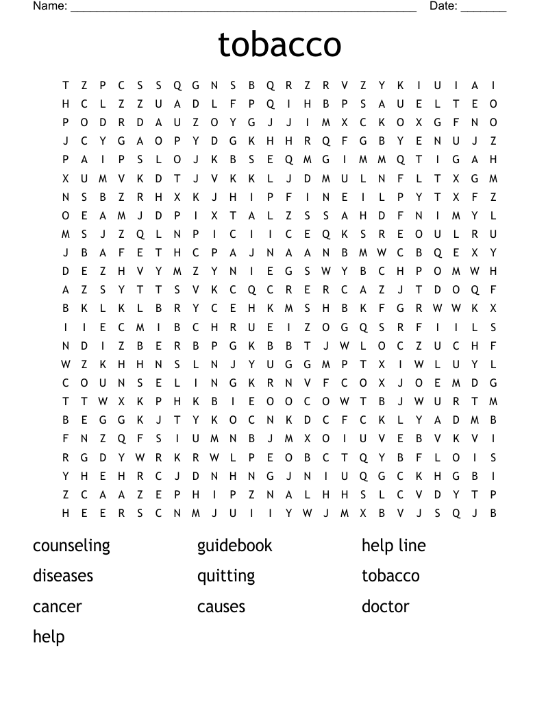 tobacco Word Search - WordMint