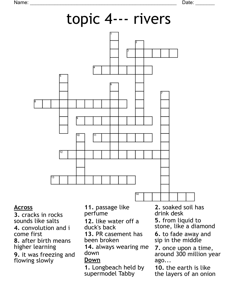 topic 4--- rivers Crossword - WordMint