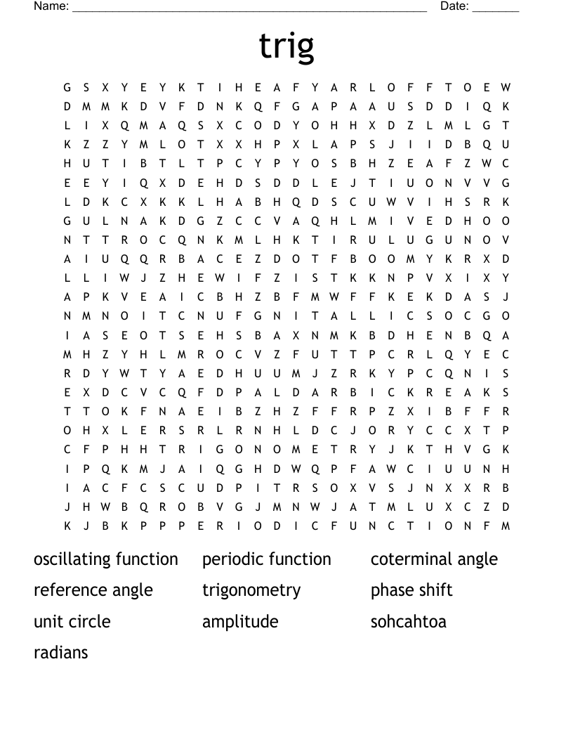 trig Word Search - WordMint