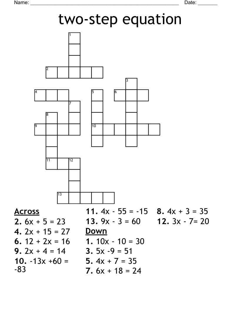 Two Step Equation Crossword Puzzle Answers Blogerowablogerka