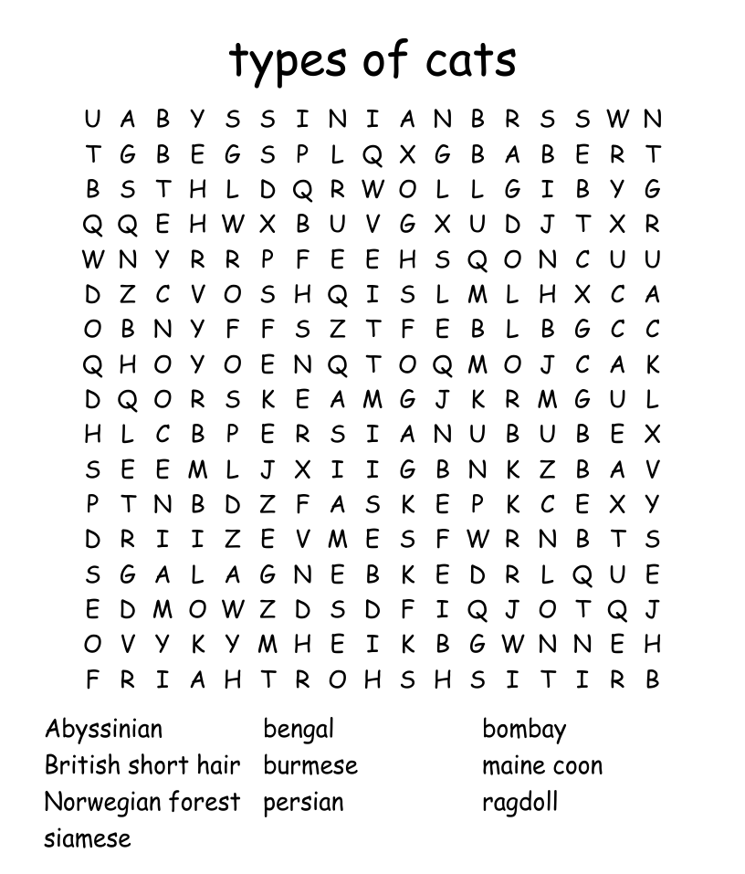 HELENS CATS Word Search - WordMint