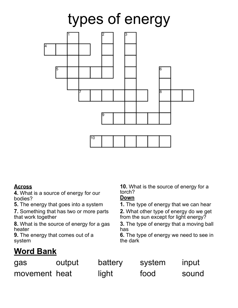 types of energy Crossword - WordMint