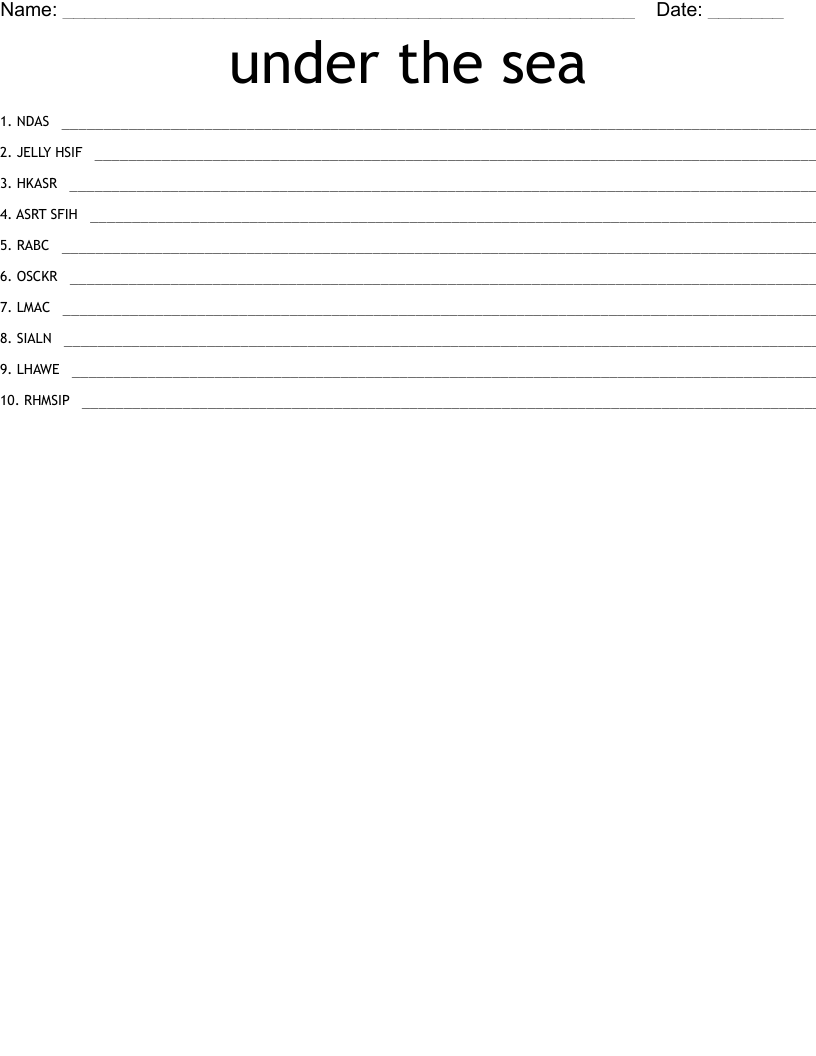 under the sea Word Scramble - WordMint