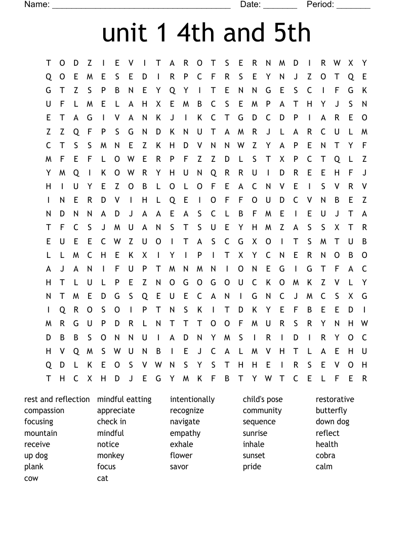 Unit 1 4th And 5th Word Search WordMint