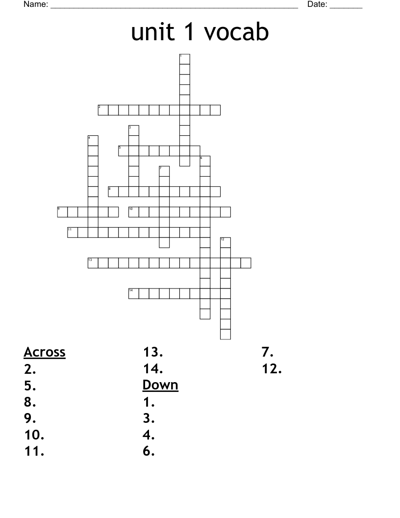 unit 1 vocab Crossword - WordMint