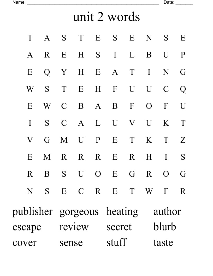 unit 2 words Word Search - WordMint